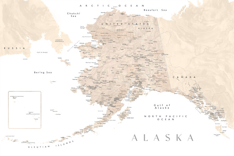 Karte Detailed map of Alaska in neutral watercolor, Blursbyai ǀ Alle ...
