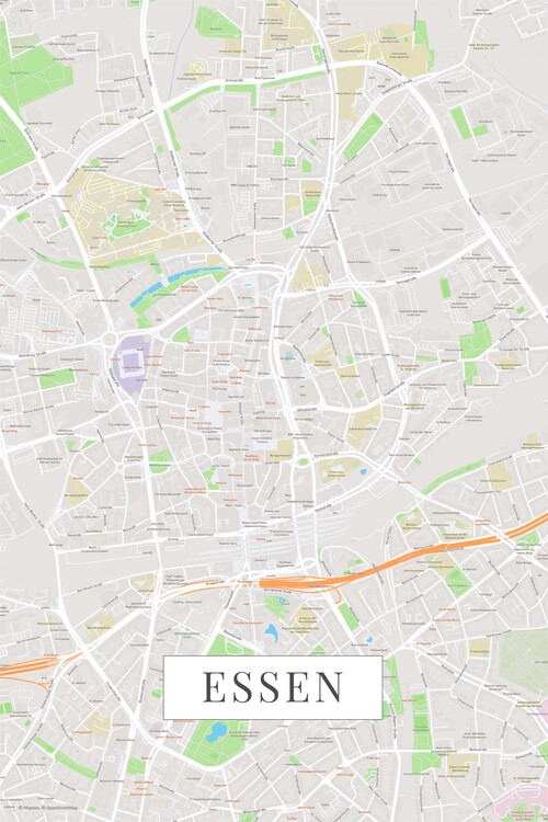 Mapa de Essen color ǀ Mapas de ciudades y mapas mundiales para tu pared