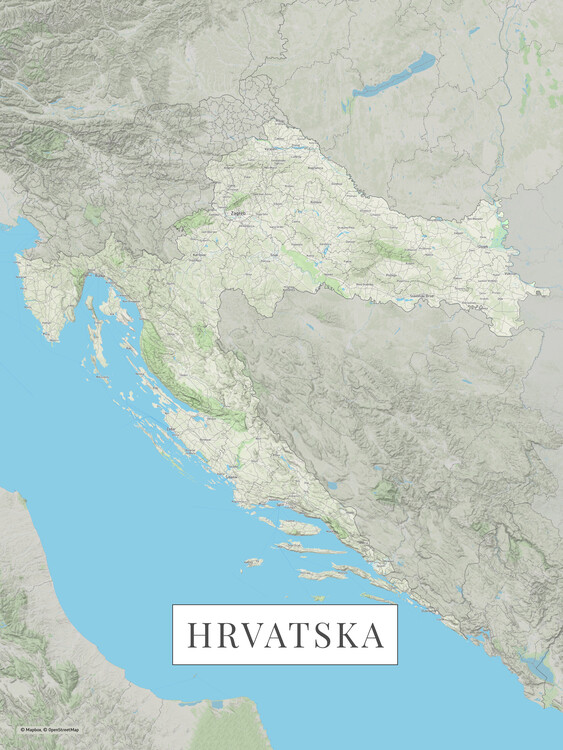 Mapa de Hrvatska color ǀ Mapas de ciudades y mapas mundiales para tu pared