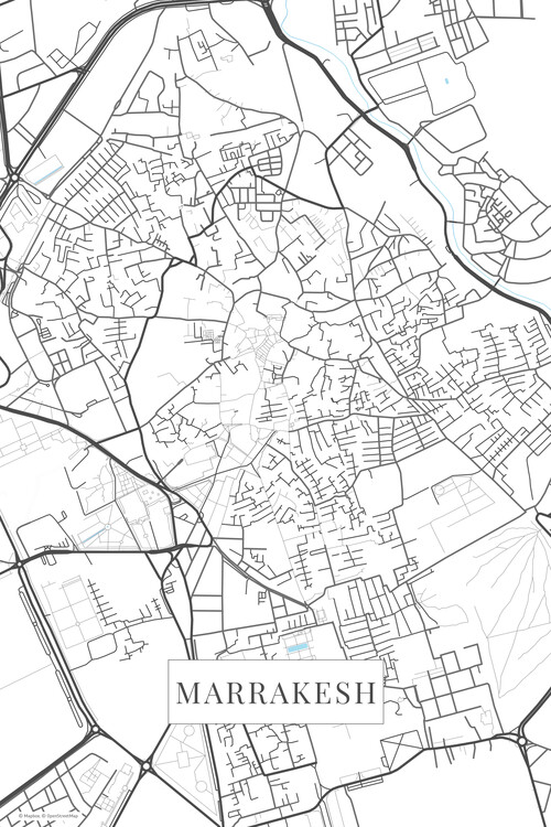 Mapa Marrakech white ǀ Mapas de ciudades y mapas mundiales para tu pared | Posters.es