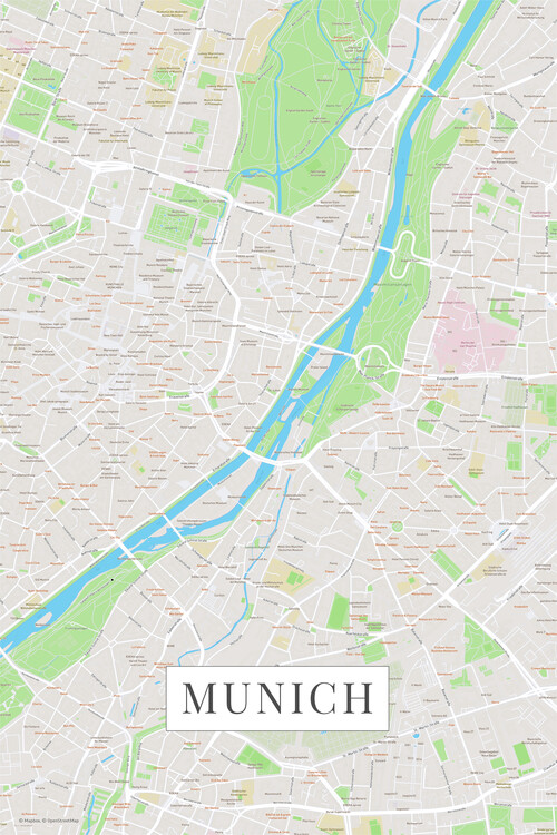 Mapa de Munich color ǀ Mapas de ciudades y mapas mundiales para tu pared
