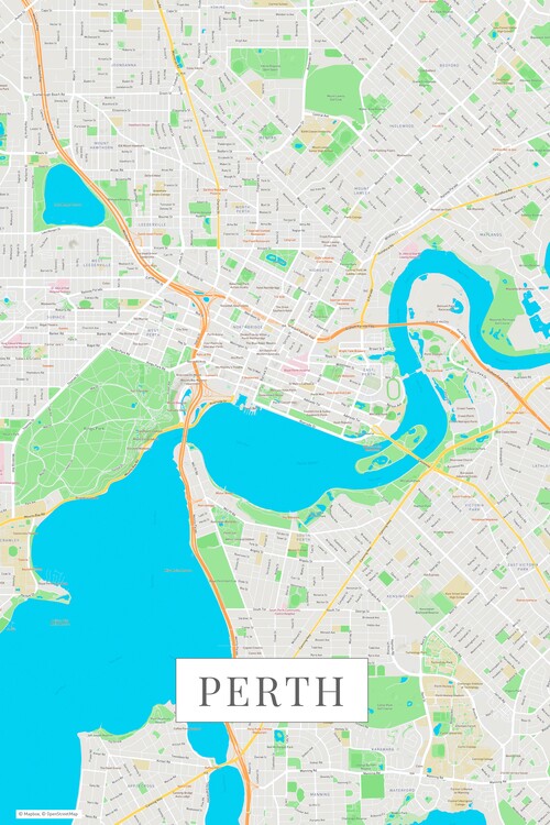 Mapa Perth color ǀ Mapas de ciudades y mapas mundiales para tu pared ...