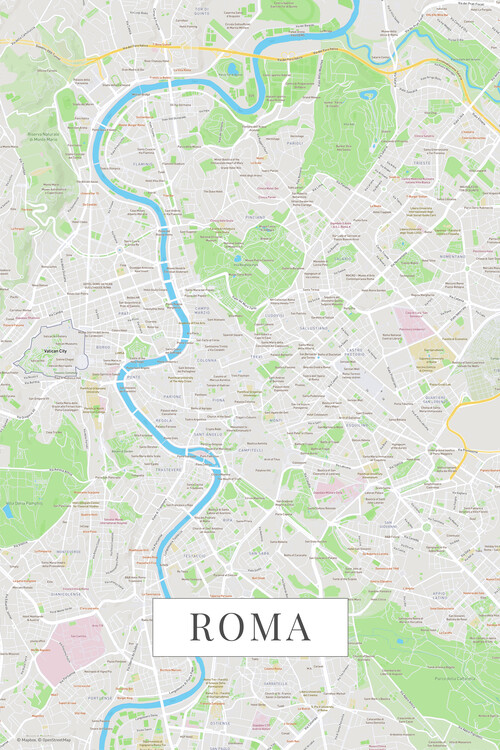 Mapa Roma color ǀ Mapas de ciudades y mapas mundiales para tu pared ...