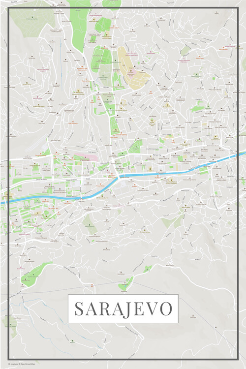 Mapa Sarajevo color ǀ Mapas de ciudades y mapas mundiales para tu pared ...