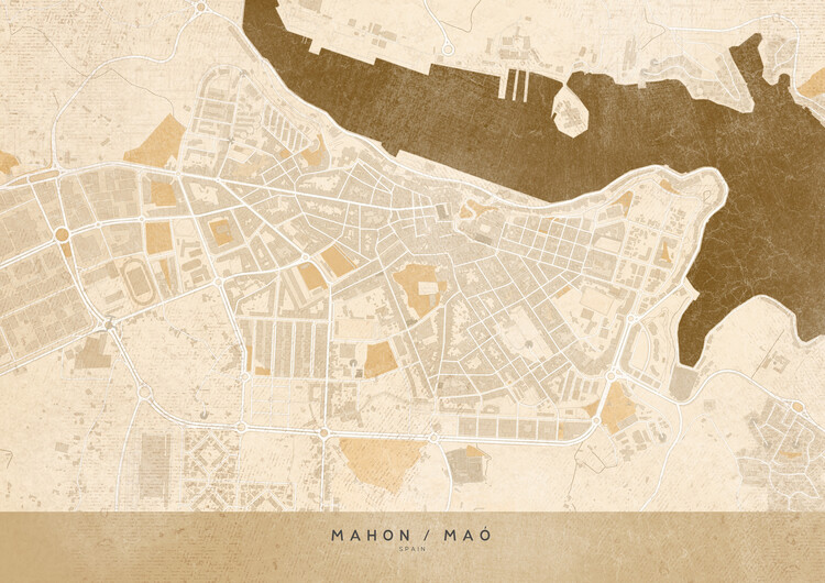 Mapa Sepia vintage map of Mahon ǀ Mapy všech měst a států na zeď ǀ ...