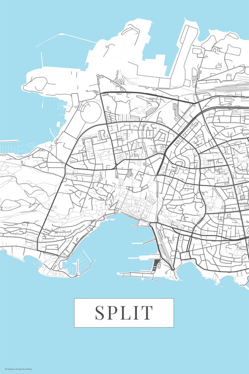 Mapa Split white ǀ Mapas de ciudades y mapas mundiales para tu pared ...