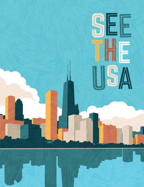 Illustration artistiques | USA travel poster design template. Chicago ...