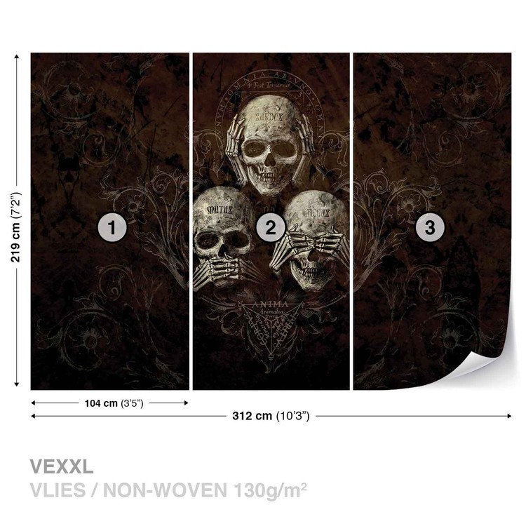 Carta da parati - Teschio Old School Non Vedo Non Sento Non Parlo ...