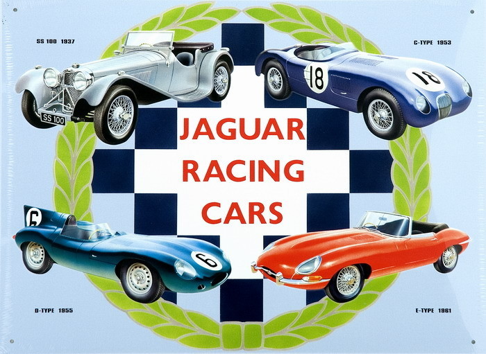 JAGUAR RACING CARS COLLAGE | Letreros retro coleccionables para tu pared