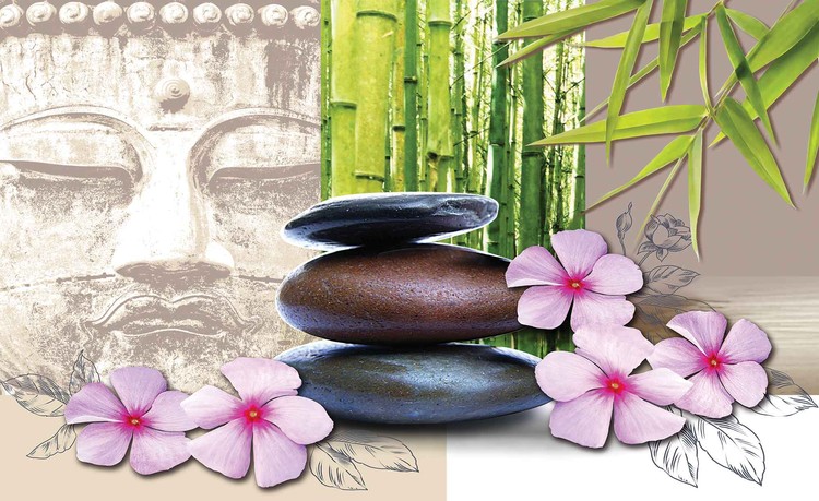 Fotomural Flores Con Piedras Zen, Papel pintado | Posters.es