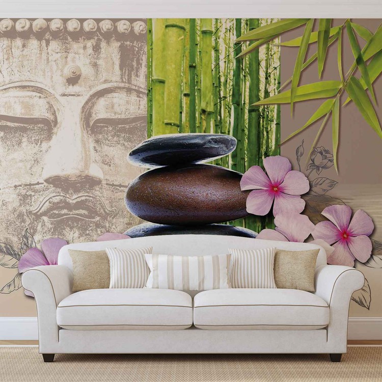 Fotomural Flores Con Piedras Zen, Papel pintado | Posters.es