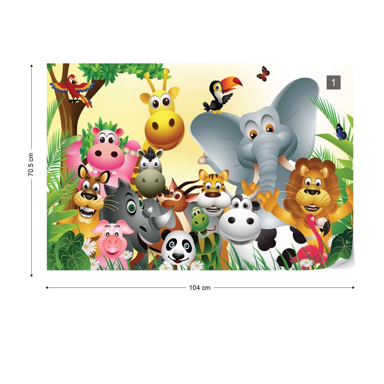 Fototapete, Tapete Cartoon Animals Elephant Tiger Cow Pig bei ...