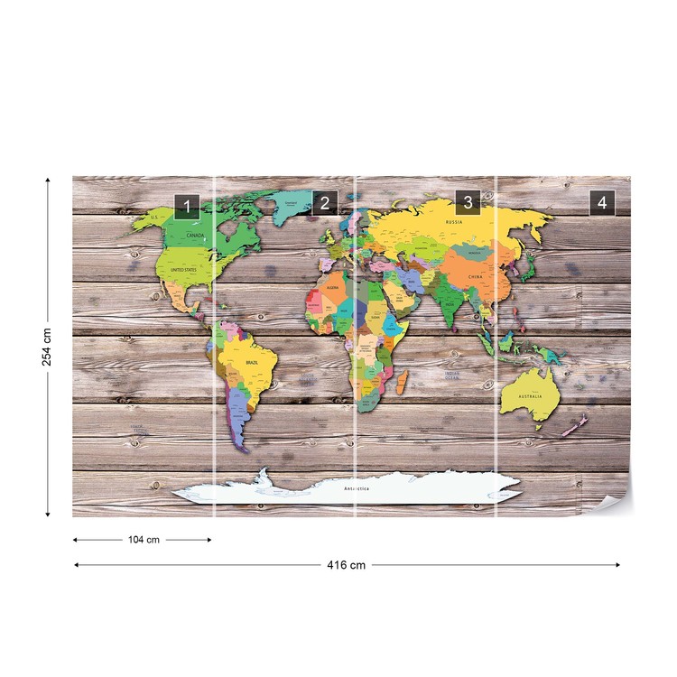 Fototapete, Tapete Political World Map On Wood Background bei ...