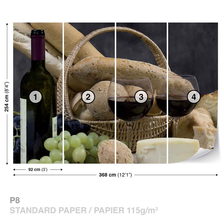 Fototapete, Tapete Wein Brot Trauben bei EuroPosters - Kostenloser Versand