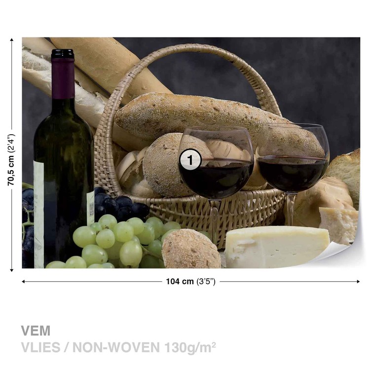 Fototapete, Tapete Wein Brot Trauben bei EuroPosters - Kostenloser Versand