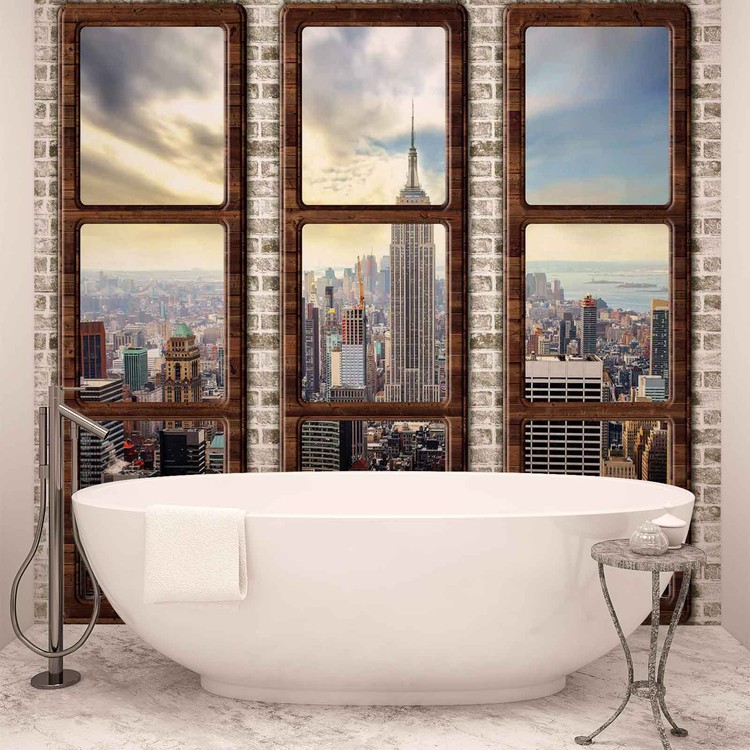 New York City Skyline Window View Fototapet, Tapet på Europosters.dk