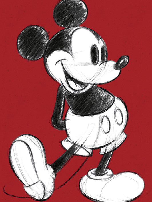 Mickey Mouse - Retro Red Billede på lærred | Vægdekorationer | Europosters