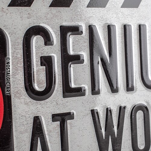 Warning! Genius at Work | Collectible retro metal signs for your wall