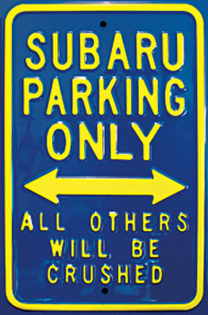 SUBARU PARKING ONLY - žlutá/modrá | Sběratelské retro plechové cedule ...