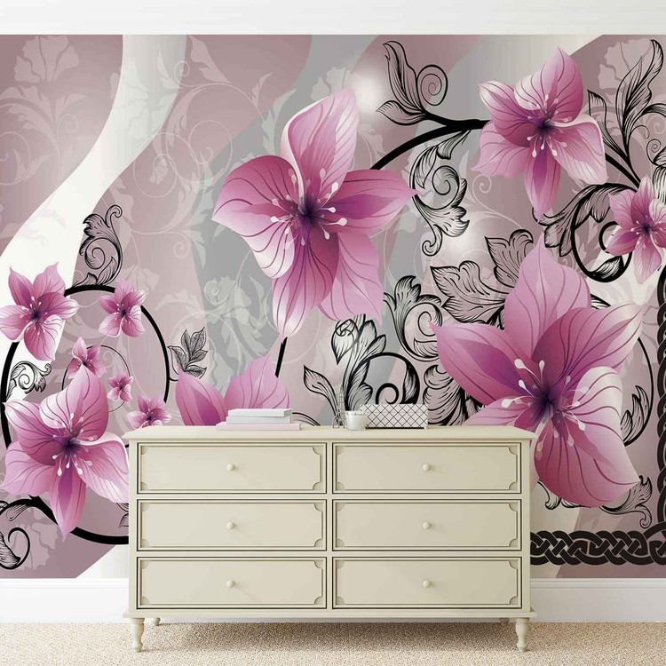 Motif floral de fleurs Poster Mural, Papier peint | Acheter-le sur ...