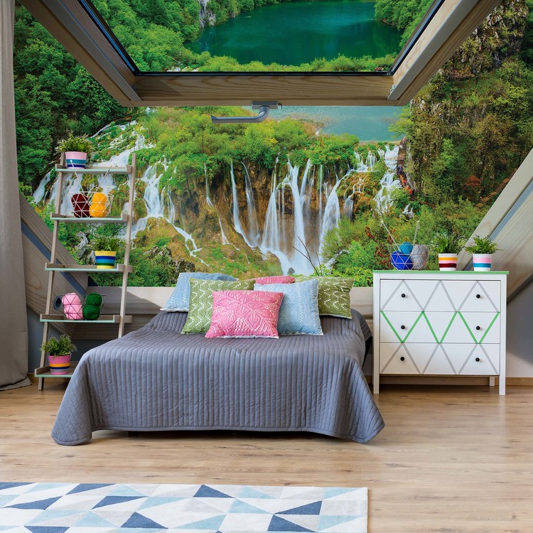 Waterfall Skylight Window View Poster Mural, Papier peint | Acheter-le ...