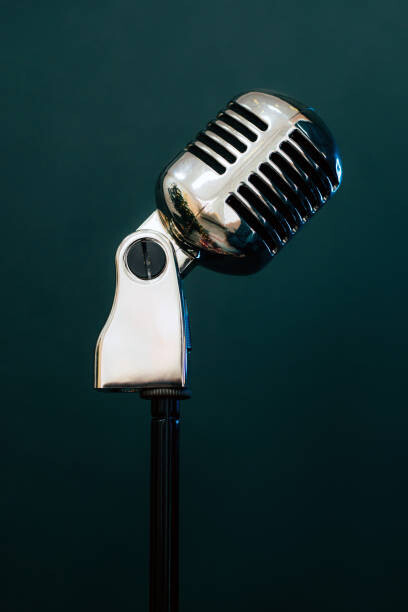 Kunstdruck Professional microphone on a black background., Maryna ...